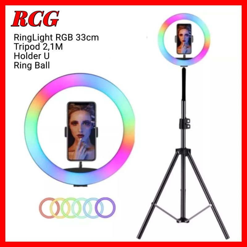 Jual Ring Light RGB Rainbow 33cm Light stand Tripod 2,1M Ringlight 33cm ...
