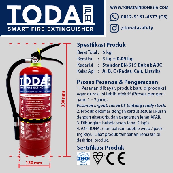 Jual ALAT KESELAMATAN APAR 3 KG / PEMADAM API 3KG / SET KOMPLIT TODA BY ...