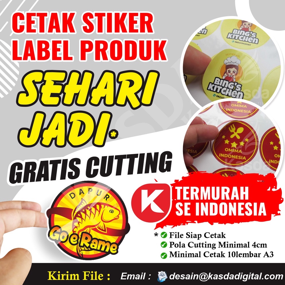 Jual Cetak Stiker Label Kemasan / Stiker makanan plus Cutting ukuran A3 ...
