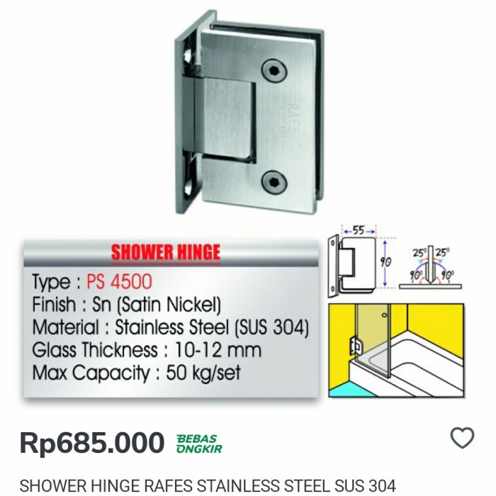 Jual Engsel Shower Kaca | Shower Hinge Rafes Stainless Stell 304 (baru ...