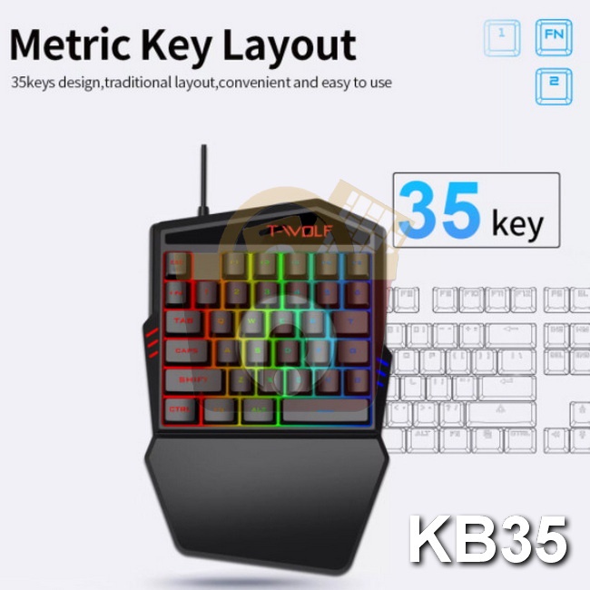 Jual T-Wolf T19 Wired One-Handed Gaming Keyboard 35 Key Colorful Rgb Backlight Ergonomic Design ...