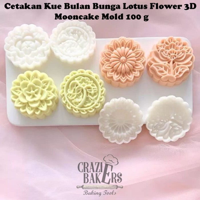 Jual Cetakan Kue Bulan Bunga Lotus Flower 3D Mooncake Mold 100 g ...