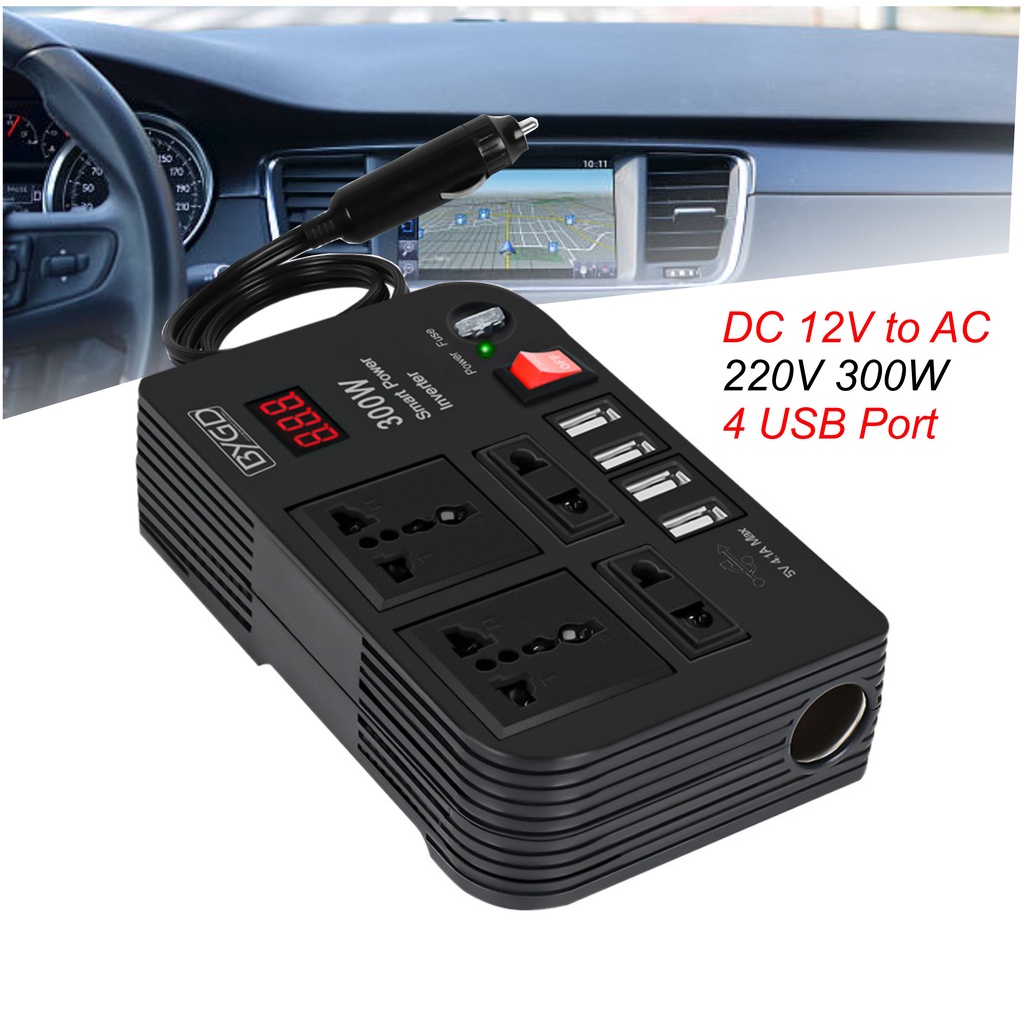 Jual Power Inverter Mobil DC 12V to AC 220V 300W 4 USB Port - Digital ...