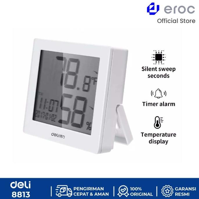 Jual Deli Jam Digital dengan Thermometer Elektrik dan Hygrometer Dilengkapi | Shopee Indonesia