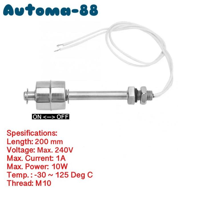 Jual Water Level sensor Float switch 200mm 20cm Stainless 220V 24V 12V ...