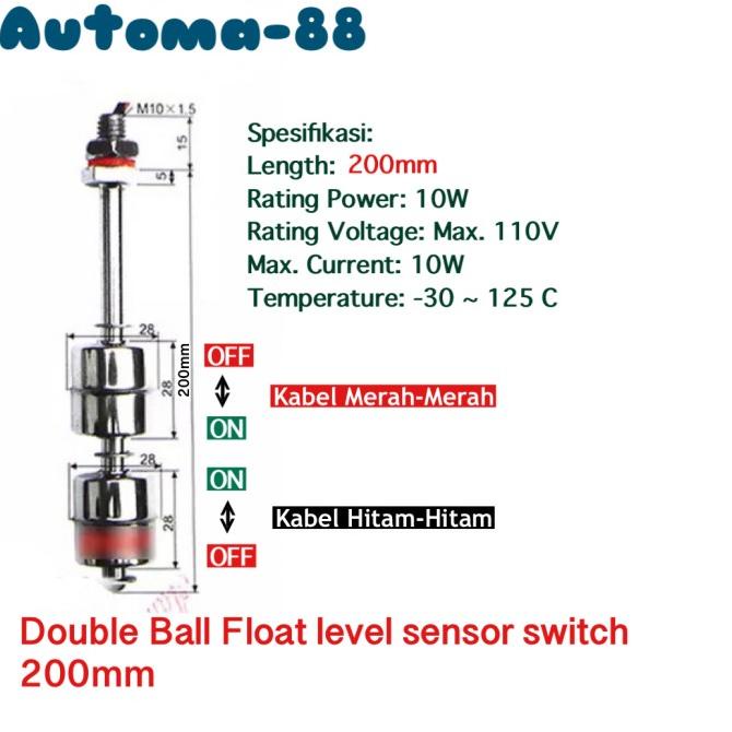 Jual Water level sensor float switch 2 pelampung dobel 20cm 200mm 220V ...