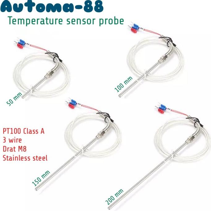 Jual Temperature Sensor RTD PT100 M8 3 wire kabel 1m 50mm 100mm 150mm ...