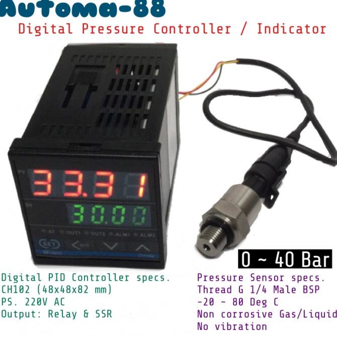 Jual Digital Pressure Controller Indicator 0-40Bar include Sensor 40 ...