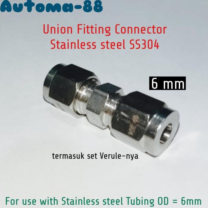 Jual SS304 Union Connector 6mm Fitting Sambungan Tubing Stainless OD 6 ...