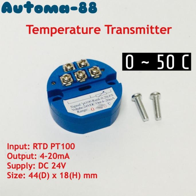 Jual Temperature Transmitter RTD PT100 3 Wire 0-50C Output 4-20mA 24V ...