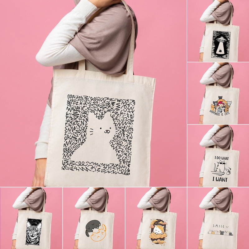 Jual Tote Bag Totebag Blacu Unisex Motif Kucing | Shopee Indonesia