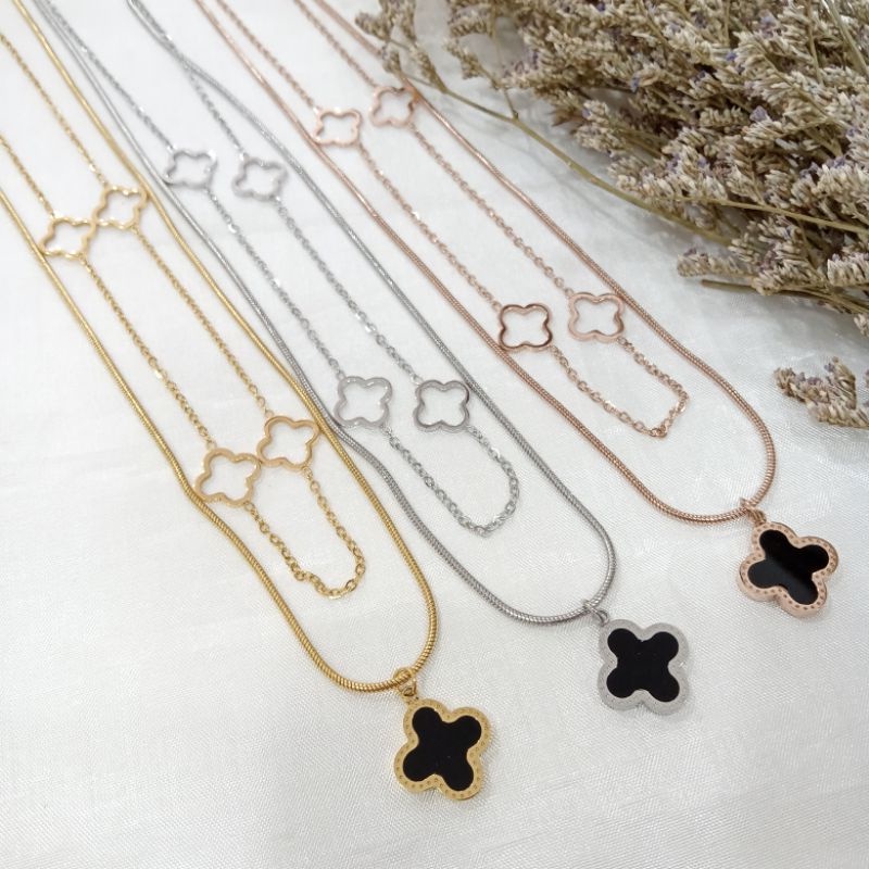 Jual KALUNG 2 LAYER BUNGA CLOVER TITANIUM ANTI KARAT [ COD ] | Shopee ...