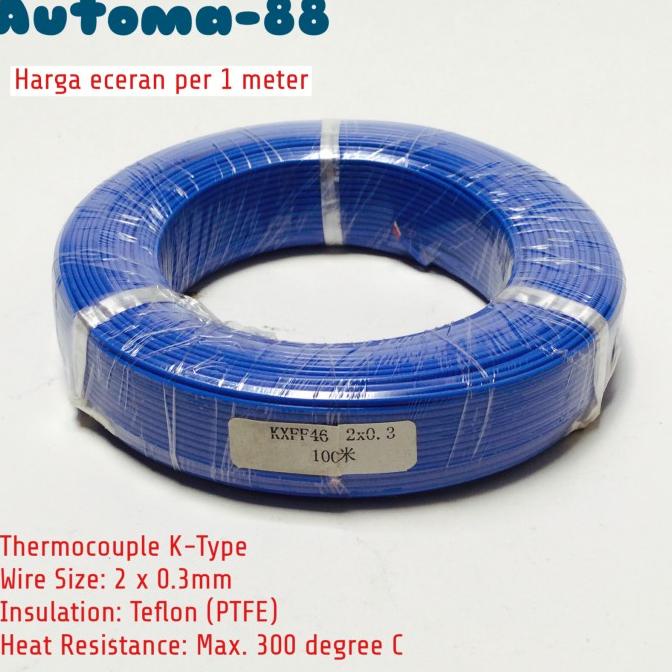 Jual Kabel Thermocouple Type-K wire 2 x 0.3mm Teflon PTFE Biru meteran ...
