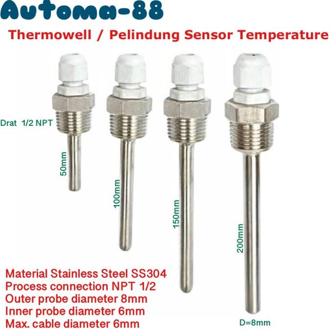 Jual Thermowell 1/2 NPT Pelindung Temperature sensor 5cm 10cm 15cm 20cm ...