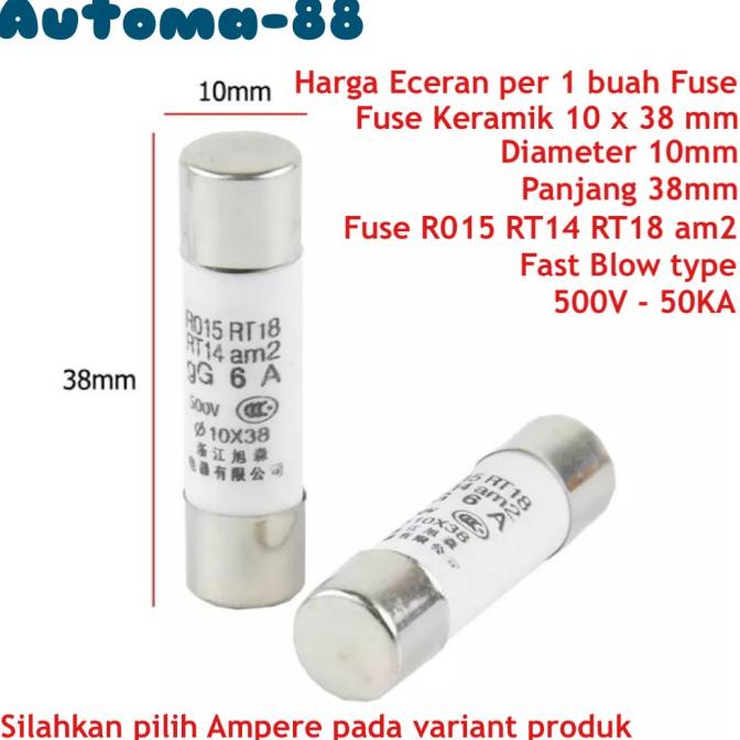 Jual Fuse Ceramic R015 RT14 RT18 am2 10x38 mm Fast Blow Sekring keramik | Shopee Indonesia