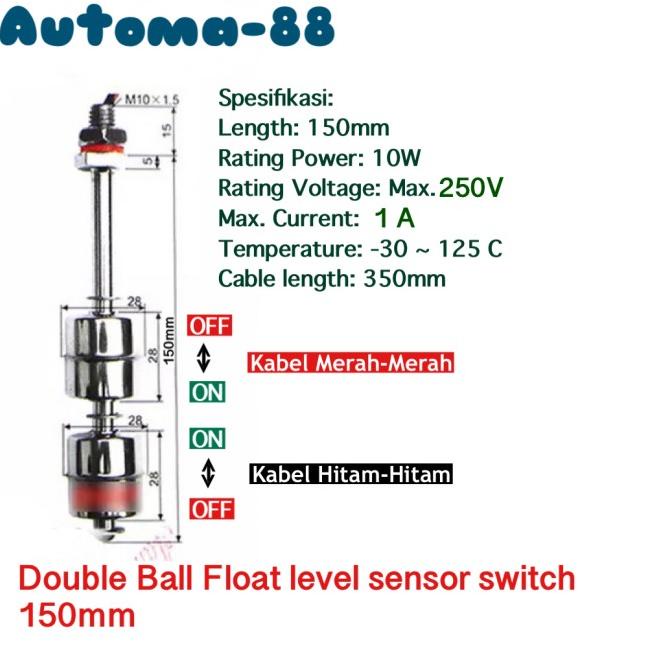 Jual Water level sensor Float switch double ball stainless 150mm ...