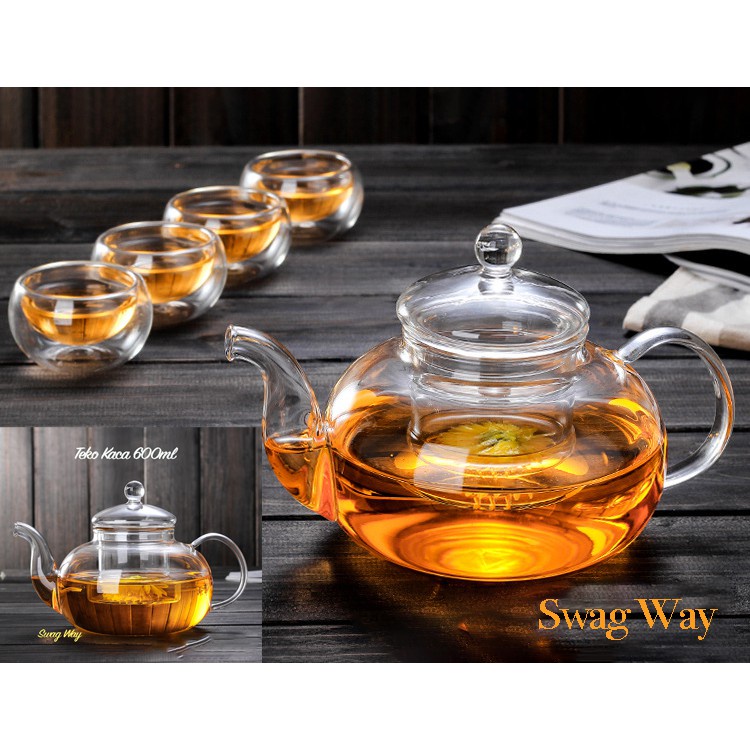 Jual Pitcher Gelas Double Glass Wall Teh Kaca Chinese Tea Saringan Teh ...
