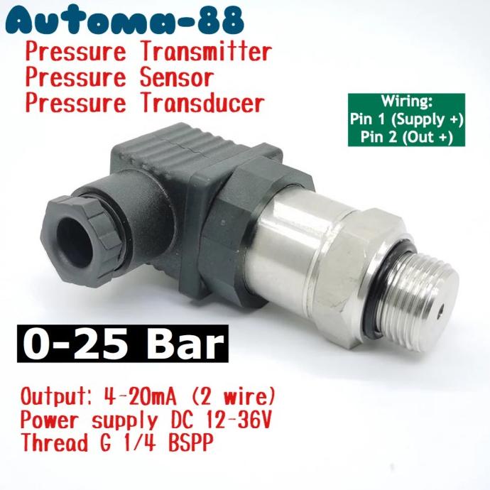 Jual Pressure Transmitter 25Bar Output 4-20mA 24V DC 2 wire G 1/4 25 Bar | Shopee Indonesia