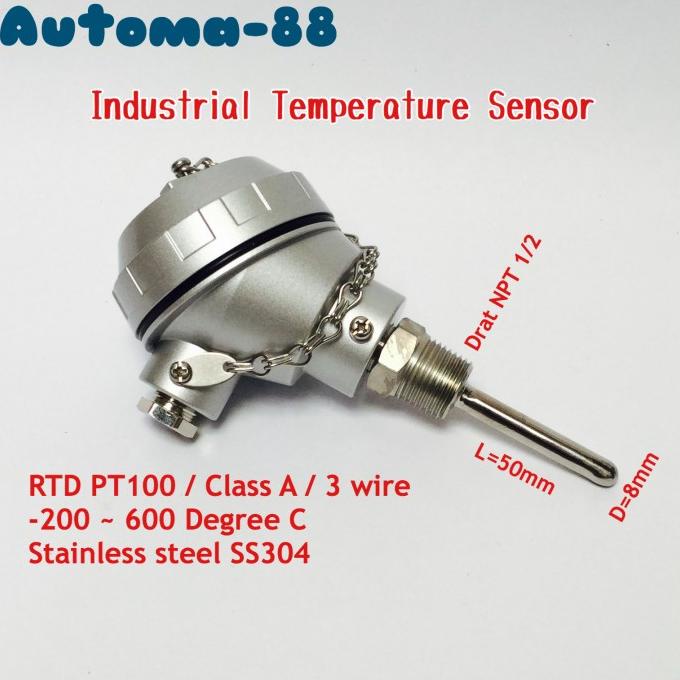 Jual Industrial Temperature Sensor RTD PT100 5cm 3 wire NPT 1/2 50mm ...