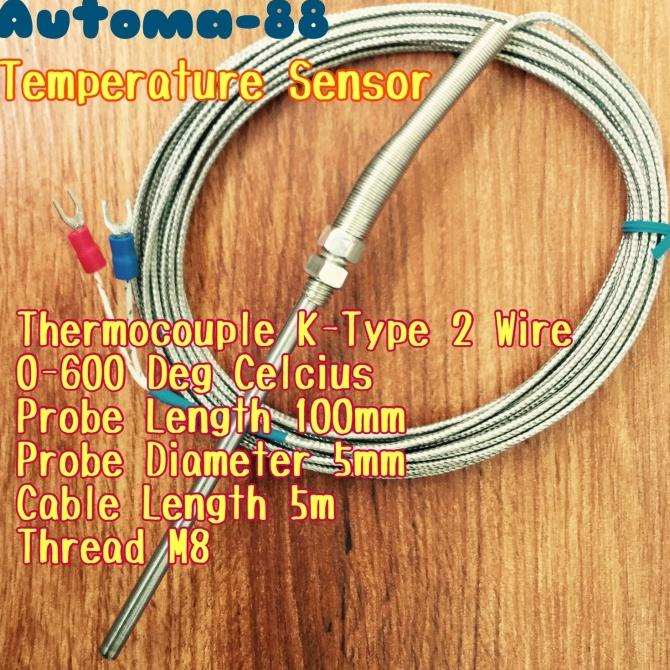 Jual 5m Type K Temperature Sensor Probe 100mm Thermocouple TC-K 5 meter ...