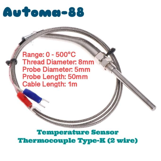 Jual Thermocouple Type-K M8 50mm 5cm Temperature Sensor Probe 1m 1 ...