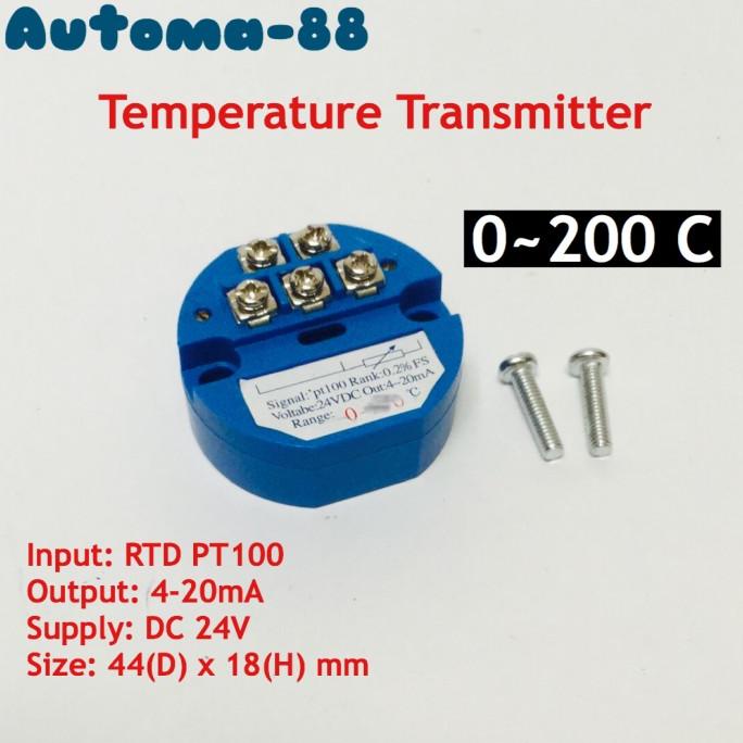 Jual RTD PT100 PT-100 Temperature Transmitter 0-200 C Output 4-20mA ...