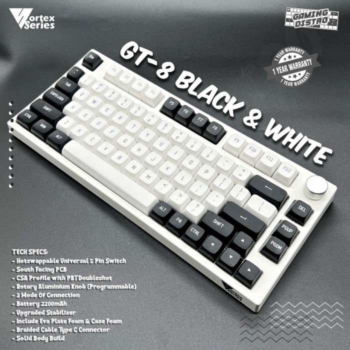 Jual Vortex Series GT-8 White Black Hotswap Wireless Mechanical ...