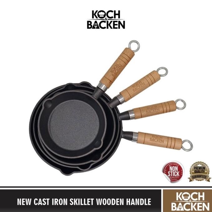 Jual KOCH&BACKEN Cast Iron Skillet 13cm Gagang Kayu-Wajan/Pan Anti ...