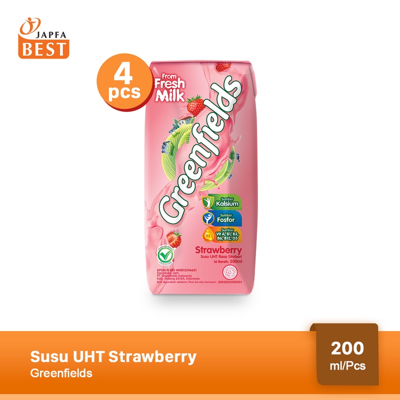 Jual Susu UHT Strawberry Greenfields 200 ml - Isi 4 pcs | Shopee Indonesia