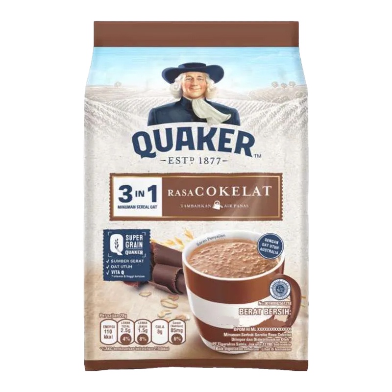 Jual QUAKER Oats 3 in 1 Coklat Bag 8 x 28 g | Shopee Indonesia