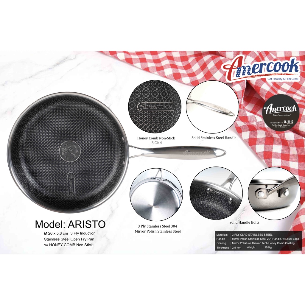 Jual Amercook Fry Pan Honey Comb Stainless Premium non stick Wajan ...