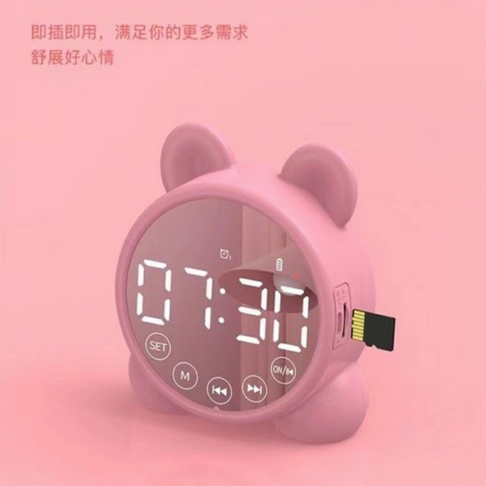 Jual N898U Speaker Jam Meja Bluetooth Alarm + Radio Anak Cat Ear Pink ...