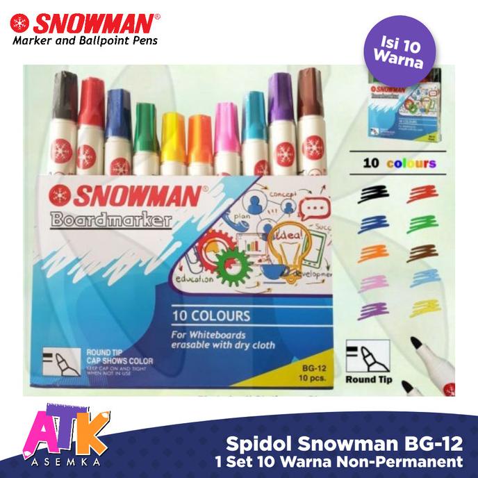 Jual Spidol Snowman Whiteboard BG-12 (1 set isi 10 warna) | Shopee ...