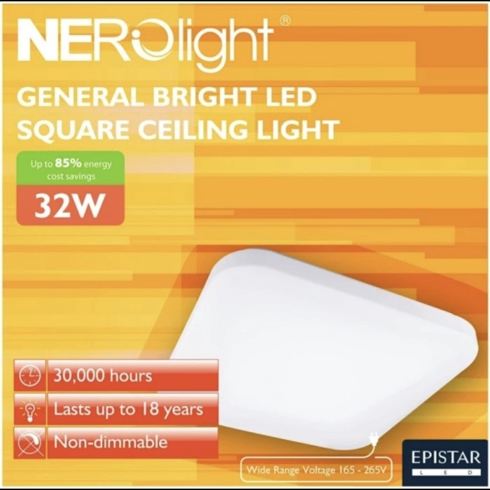 Jual NERO LAMPU PLAFON GENERAL BRIGHT LED SQUARE CEILING LIGHT 32 WATT ...