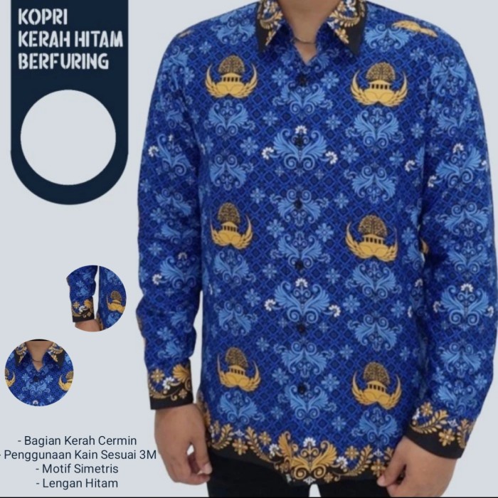 Jual Baha Seragam Batik Pns Pria Korpri Lengan Dan Kerah Hitam | Shopee Indonesia
