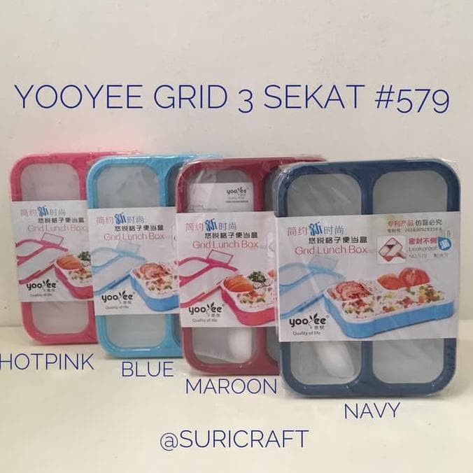 Jual Unik Lunch Box Yooyee Grid 3 Sekat - Ungu Hemat | Shopee Indonesia