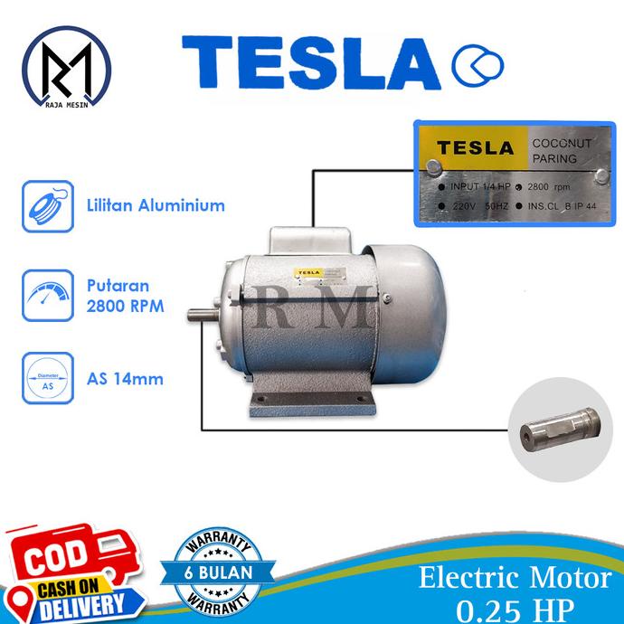 Jual Dinamo Elektro Motor Tesla 1/4 HP / Mesin Penggerak untuk Parut ...