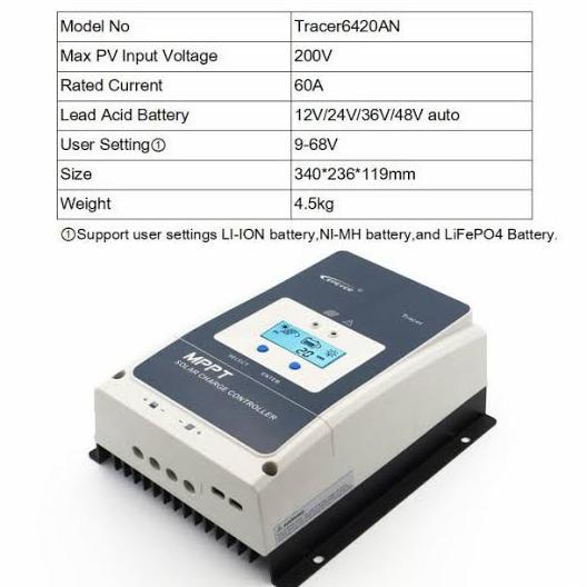 Jual EPEVER 6420AN 60A MPPT SOLAR CHARGE CONTROLLER SCC, CHARGE PANEL ...