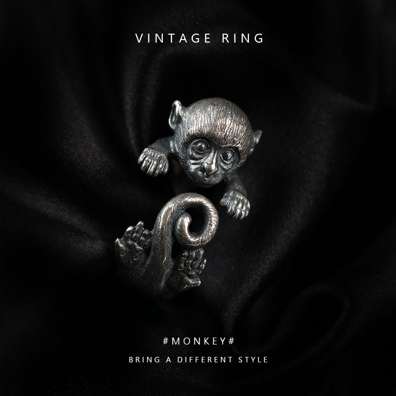 Jual Cincin Desain Monyet Unik Pria / Vintage Rings Monkey Bring A ...