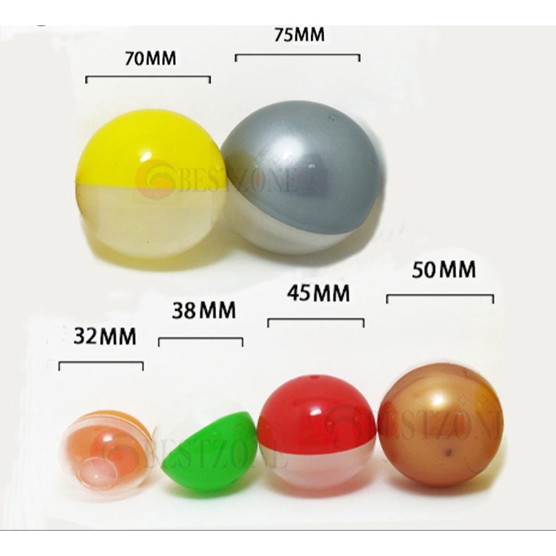 Jual BOLA GACHA PLASTIK CAPSUL KOSONG 2 WARNA UKURAN 3,2/3,8/4.5/5/ 6/6 ...