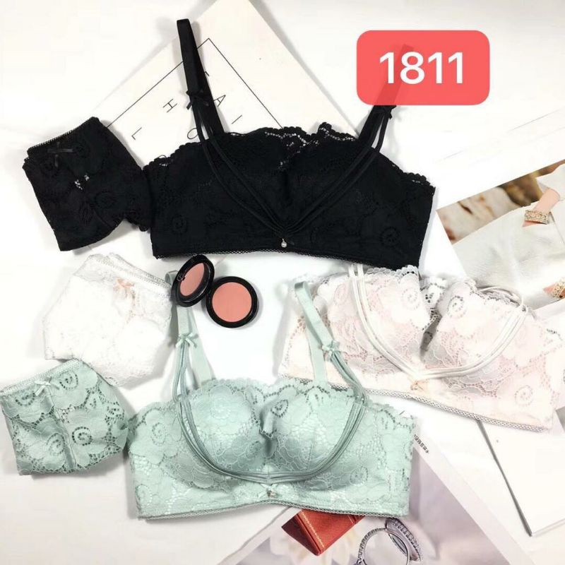 Jual Bra set bh dan celana dalam setelan pakaian dalam renda tanpa kawat | Shopee Indonesia