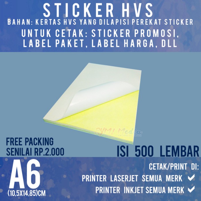 Jual Promo 500 Lembar Stiker Hvs A6 / Kertas Sticker Doff Matte 1 Rim ...
