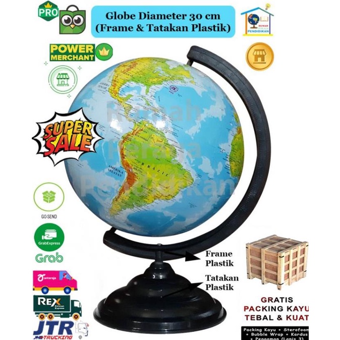 Jual GLOBE (BOLA DUNIA) DIAMETER 30 CM (FRAME & TATAKAN WARNA HITAM ...