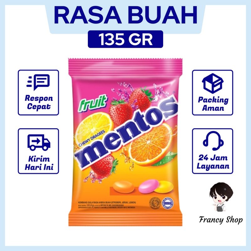 Jual Permen Mentos Fruit Aneka Rasa Buah 135 gr isi 50 | Shopee Indonesia