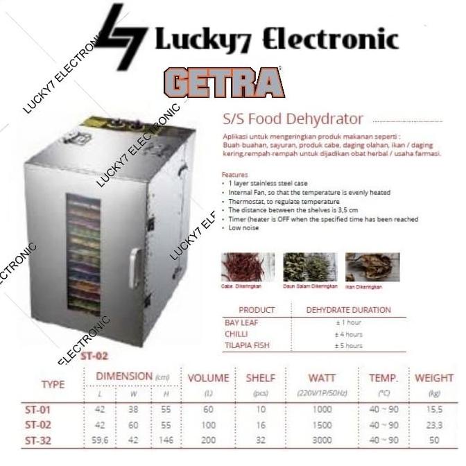 Jual S/S Food Dehydrator Getra St-02 / Food Dehydrator 16 Trays ...