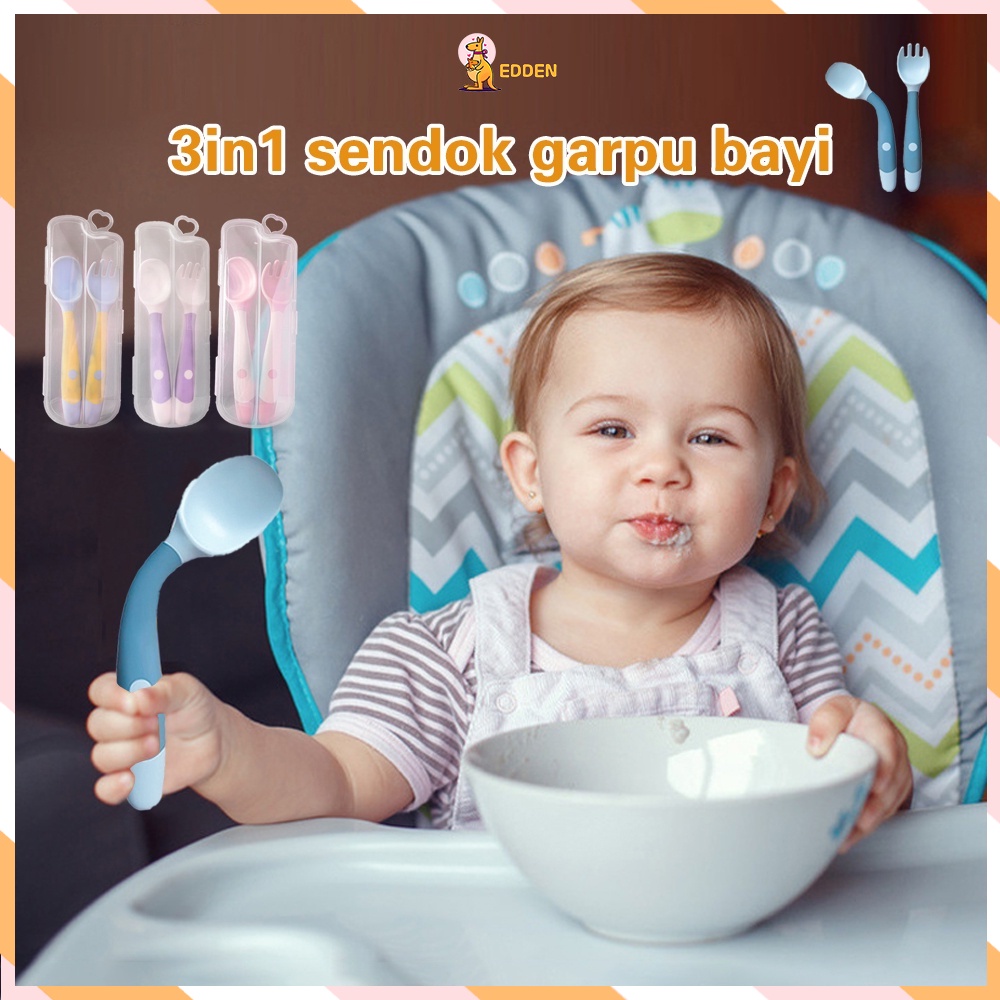 Jual Edden Sendok dan garpu mpasi bayi silicone Baby Spoon Fork set ...