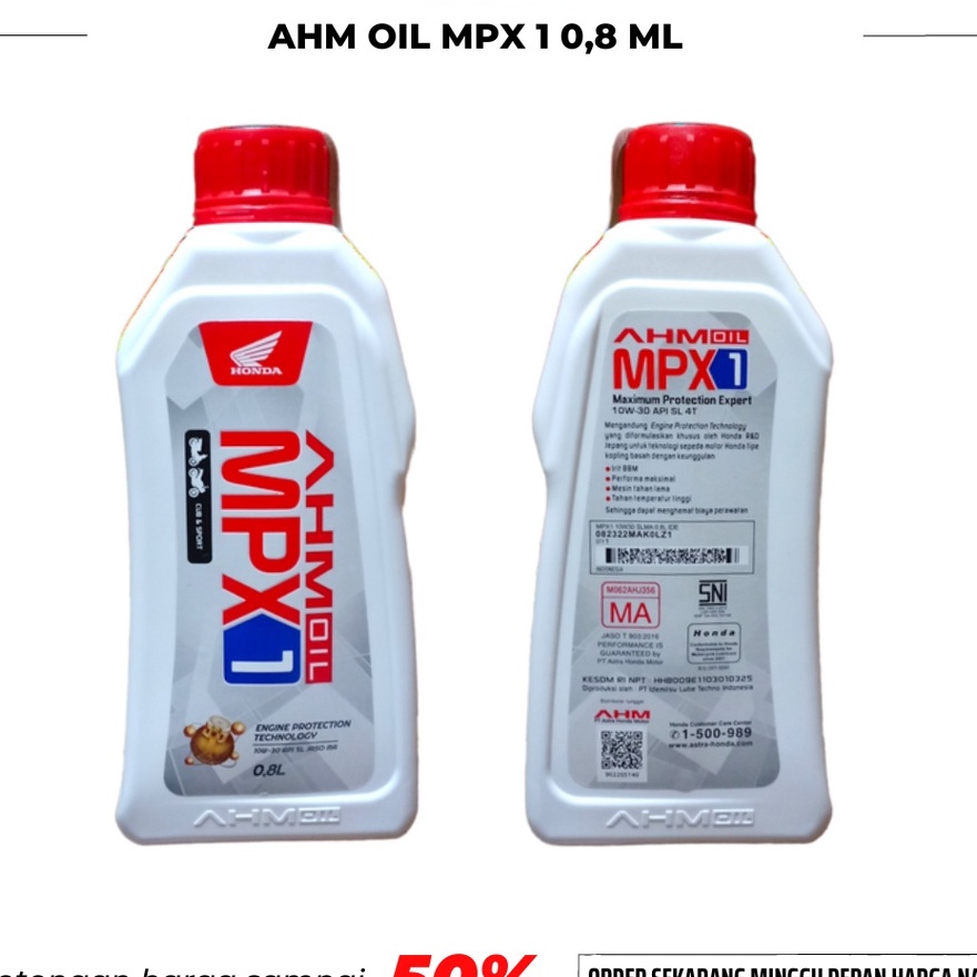 Jual ( L♪DI> ( OLI MPX 1 ) AHM OIL ORIGINAL 800ML 4TAK untuk motor 4 ...