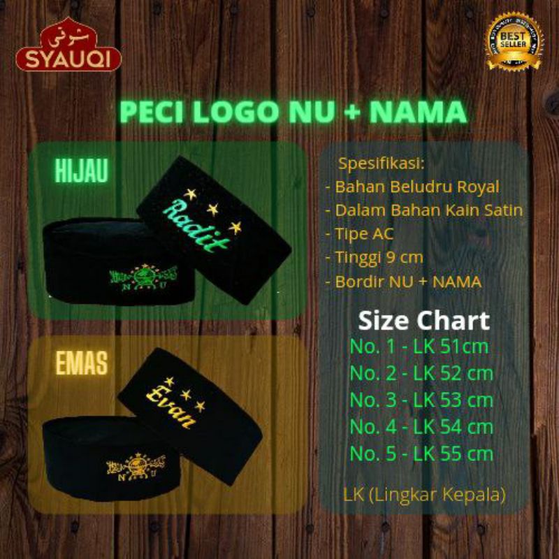 Jual SYQ PECI SONGKOK LOGO NU BORDIR NAMA (Tipe AC Tinggi 9 cm ...