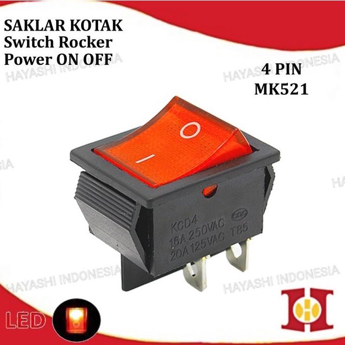 Jual Saklar Power Switch DPST Tombol ON OFF Roker Rocker Besar 4 PIN ...