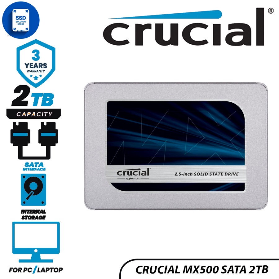 Jual Crucial MX500 2TB / SSD SATA / 3D NAND / 5 Years Warranty | Shopee Indonesia